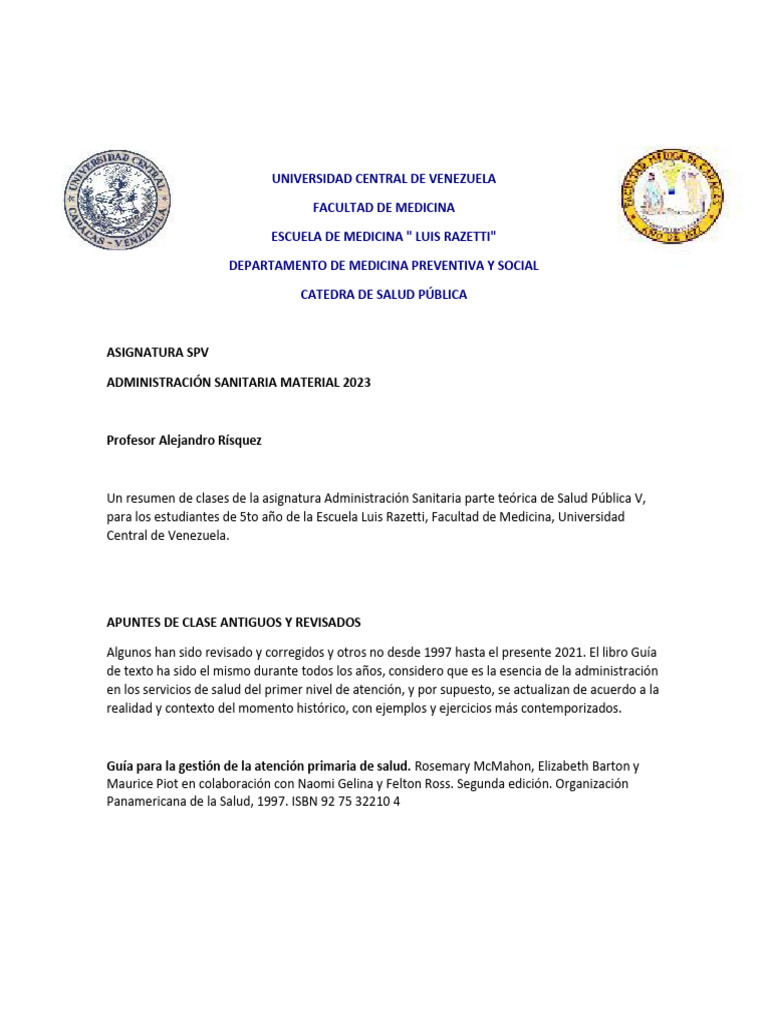 Administración Sanitaria | PDF | Planificación | Riesgo