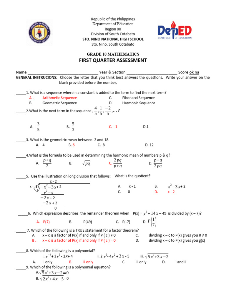 GRADE 10 - Q1 | PDF | Factorization | Polynomial