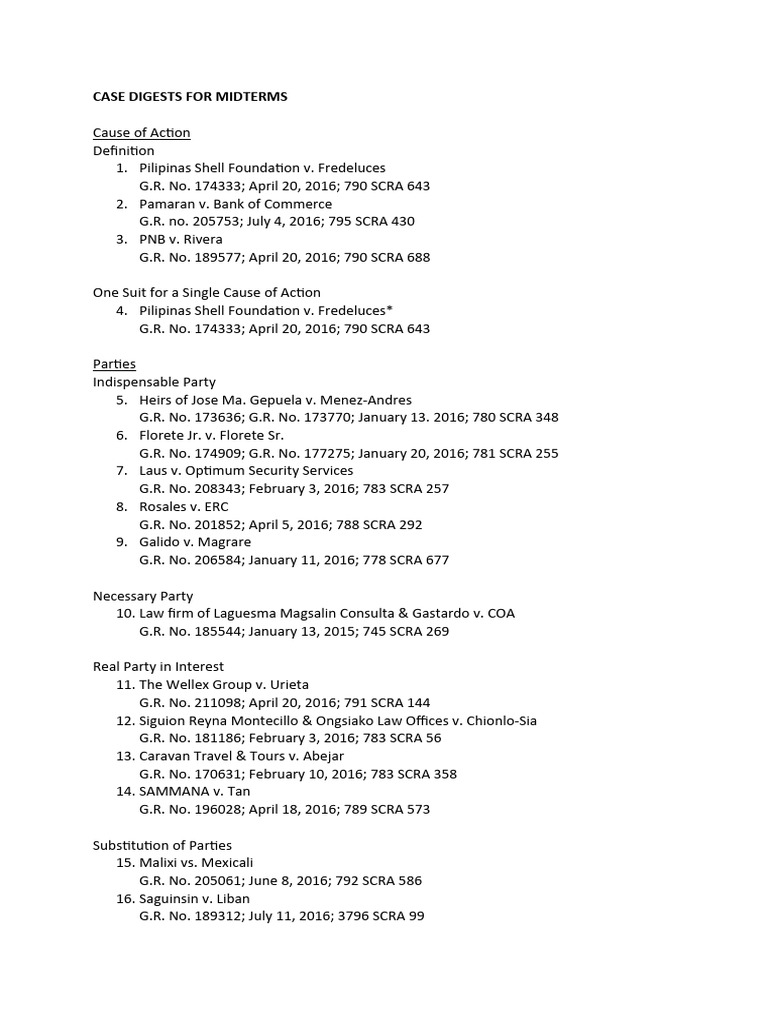 Case Digests For Midterms | PDF | Civil Procedure | Common Law