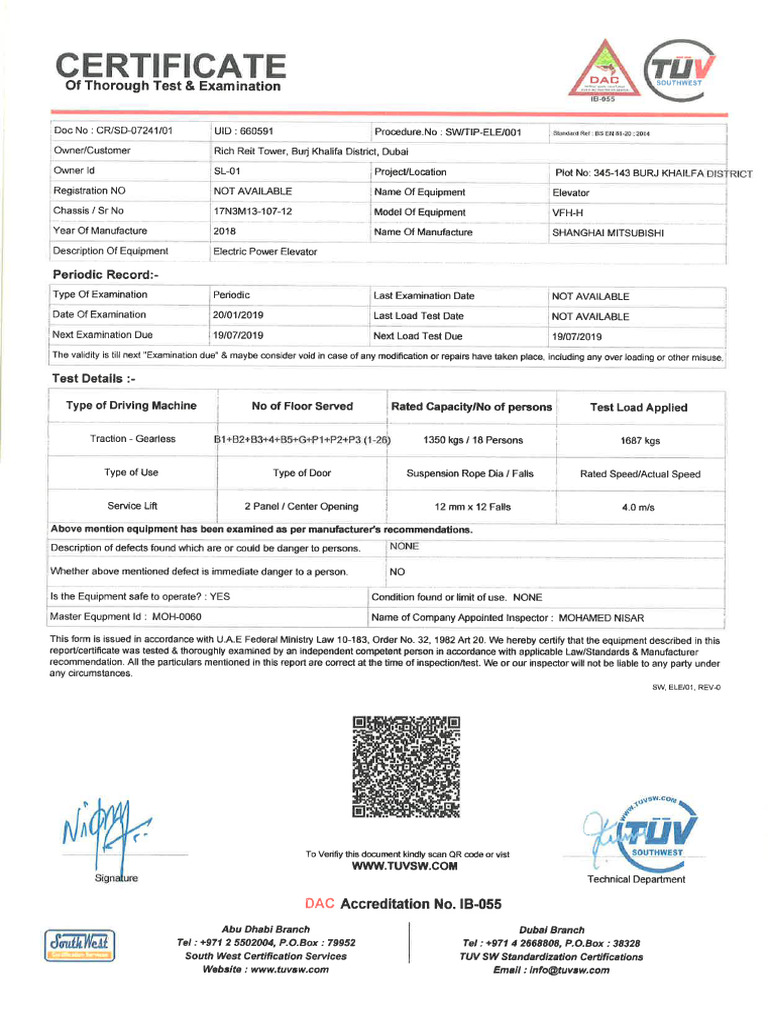 Certificate SL01 TUV (200119) | PDF