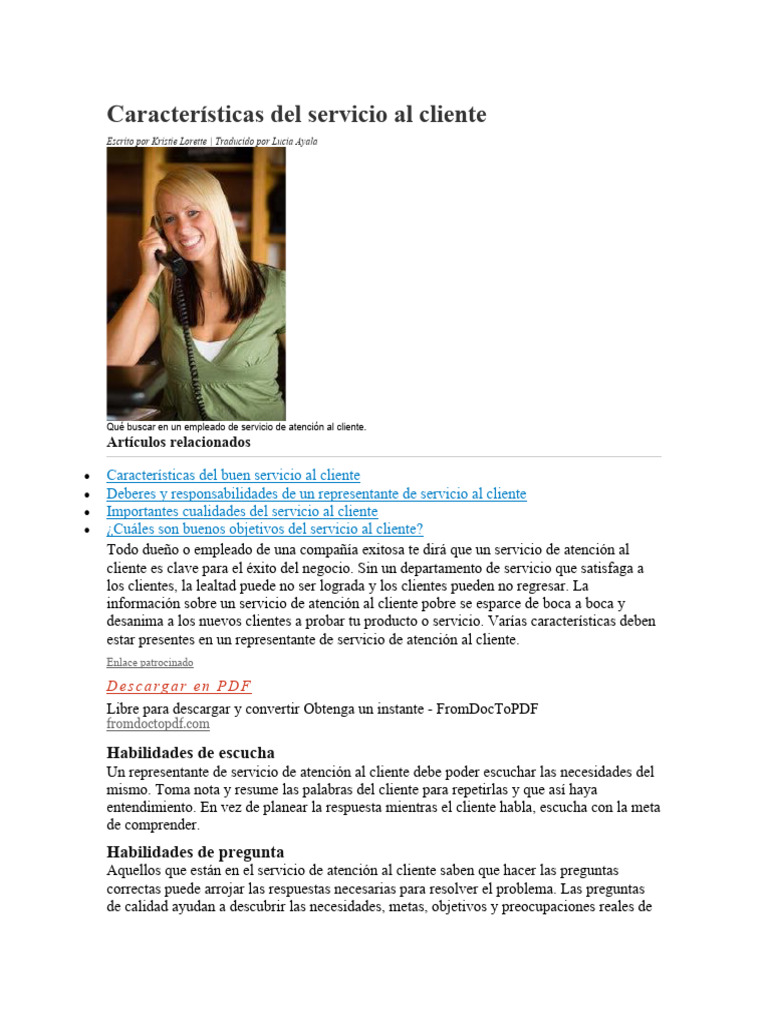 Características Del Servicio Al Cliente | PDF