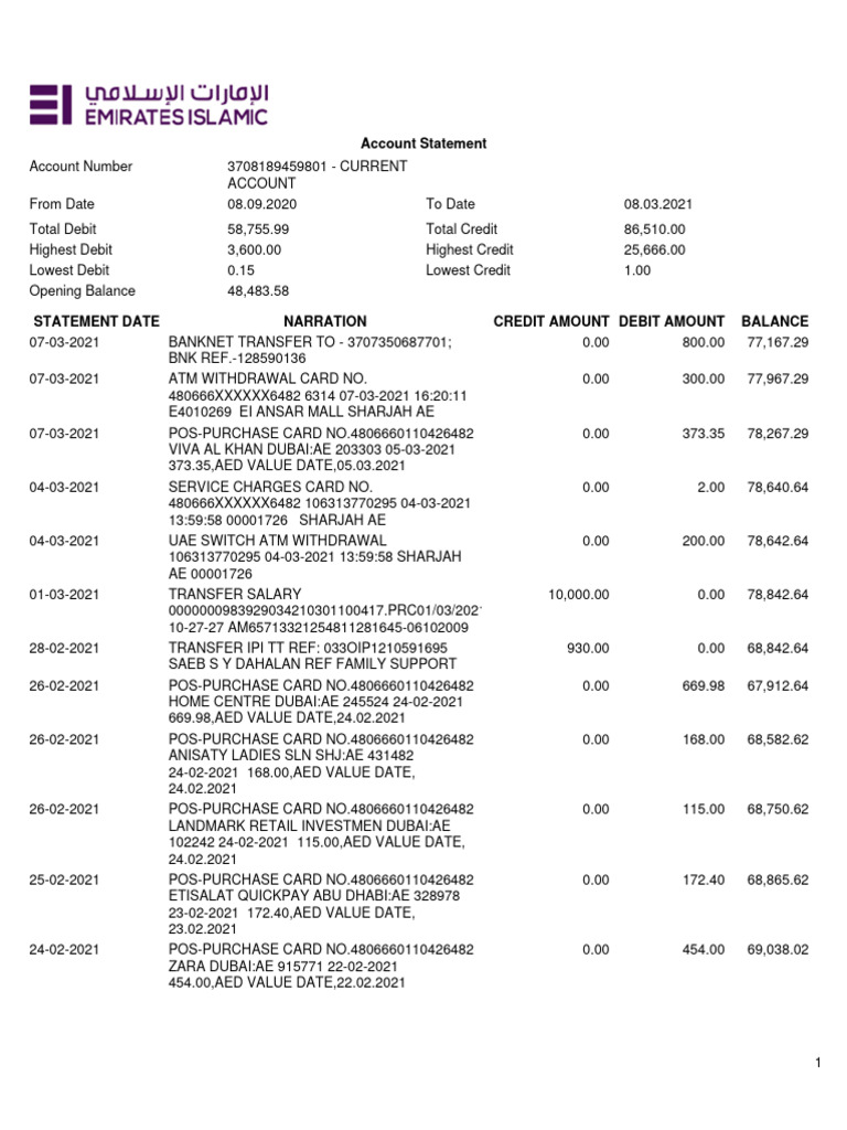 Statement | Download Free PDF | United Arab Emirates | Debit Card