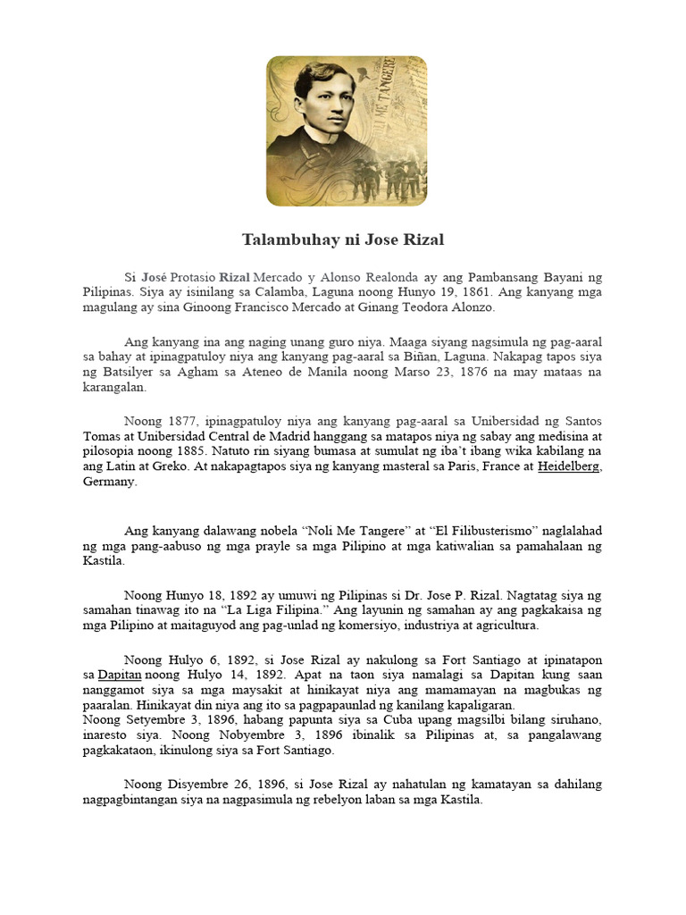 Talambuhay Ni Jose Rizal | PDF