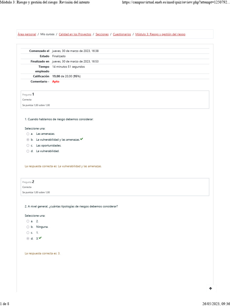 M Dulo 3 Riesgo y Gesti N Del Riesgo Revisi N Del Intento PDF | PDF