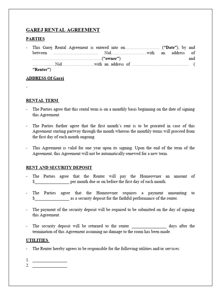 Basic Rental Agreement Garej | PDF | Renting | Property Law