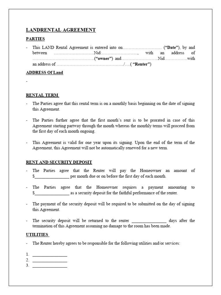 Basic Rental Agreement Land | PDF | Renting | Common Law