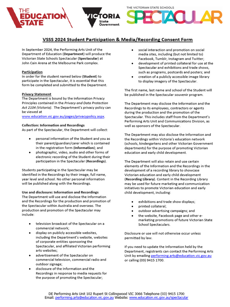 VSSS 2024 Student Participation & MediaRecording Consent Form | PDF ...