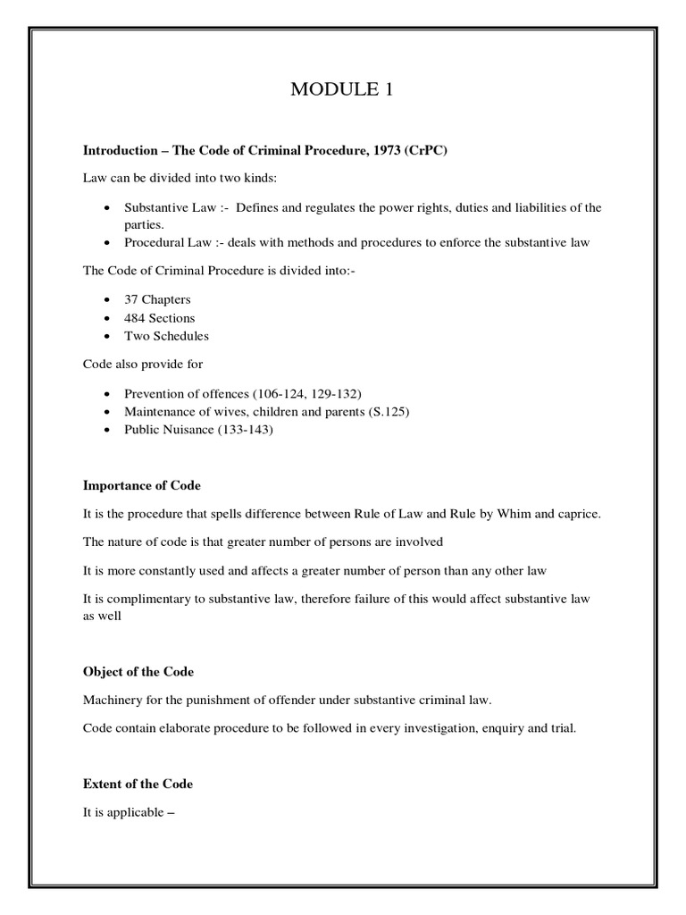 Module 1 CRPC | PDF | Magistrate | Bail
