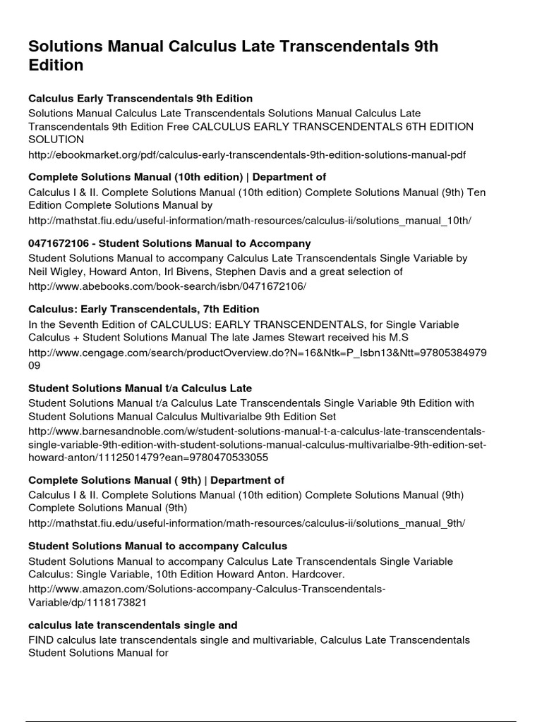 Solutions Manual Calculus Late Transcendentals 9th Edition Compress | PDF
