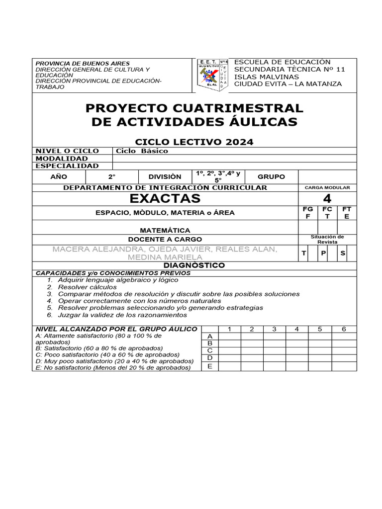 Proyecto de Matematica 2 - 3ra y 5ta. Planificación | PDF | Función (Matemáticas) | Números