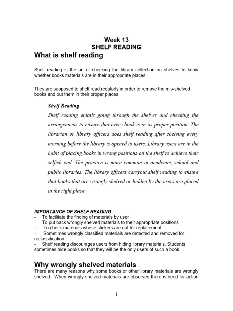 Week 14 - Shelving Reading | PDF | Libraries