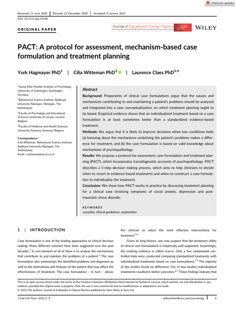 PACT: Transdiagnostic Treatment Planning | PDF | Anxiety | Evidence ...