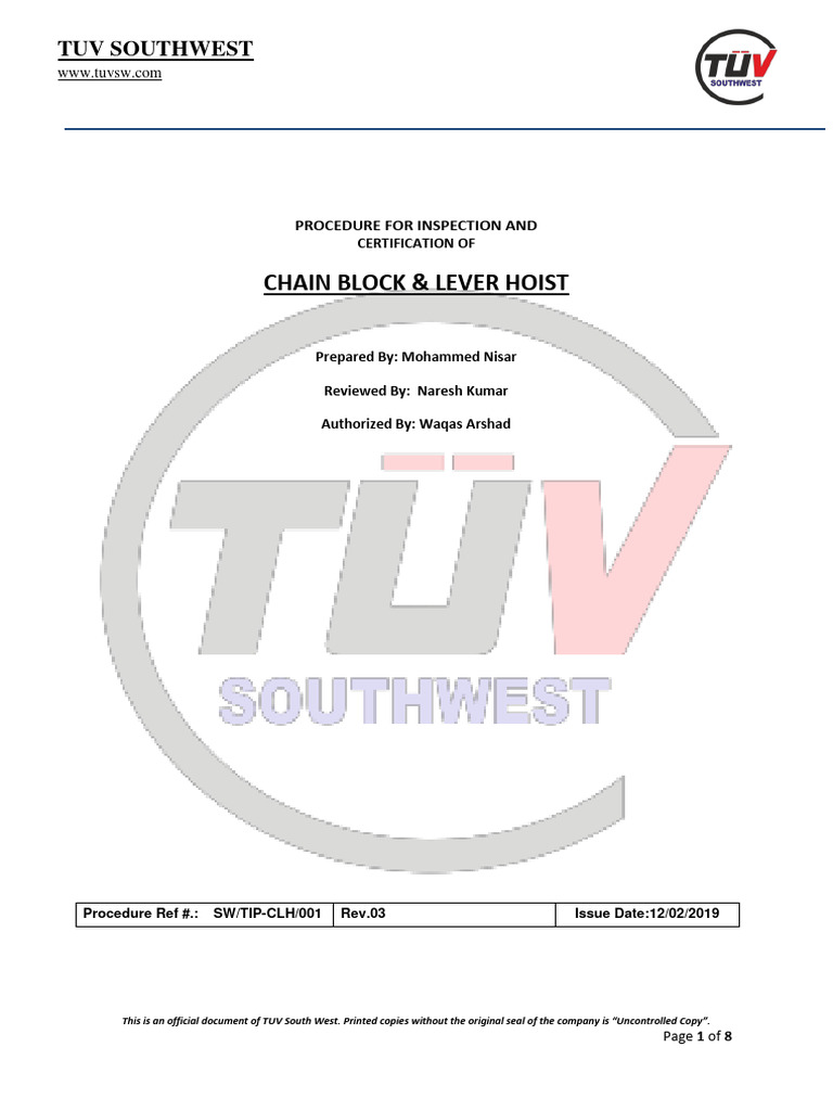 Chain Block & Lever Hoist | PDF | Wear | Personal Protective Equipment