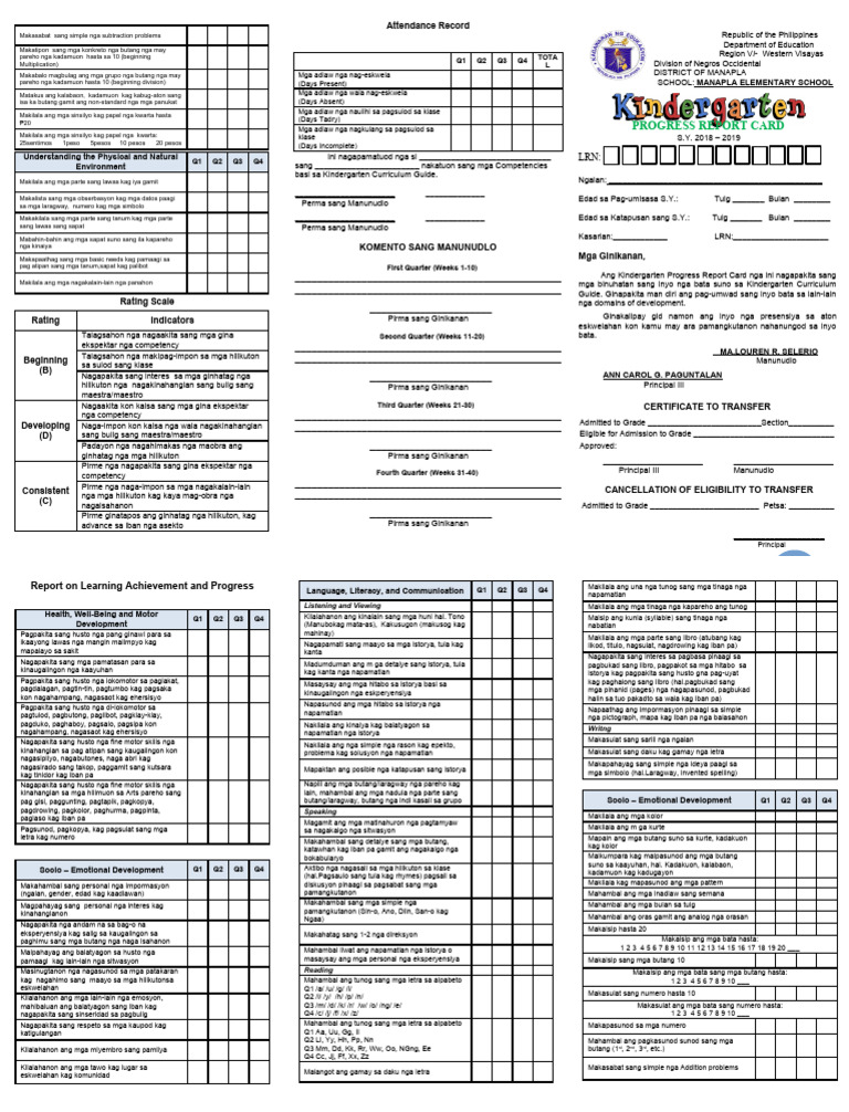 Progress Report Card Hiligaynon 2018 | PDF