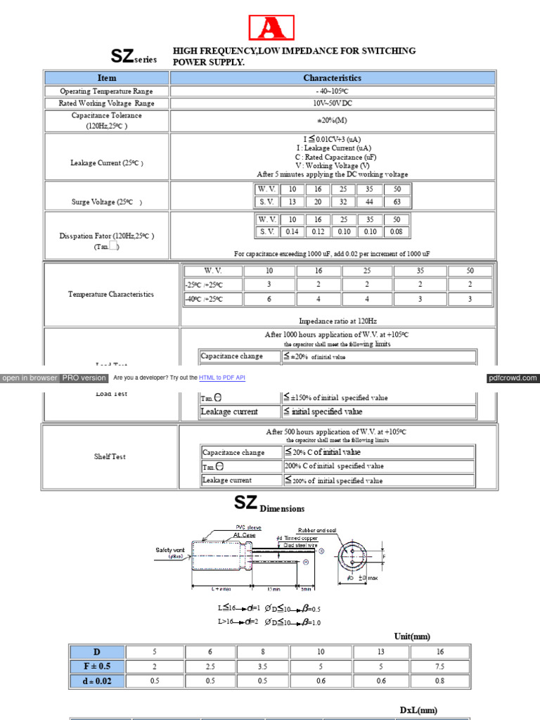 Ark OLD (Radial Thru-Hole) SZ Series | PDF | Capacitor | Electronic ...