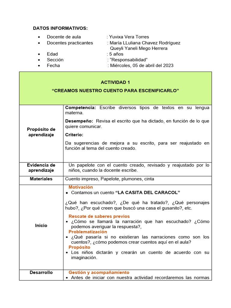 20 SESIONES Y RUBRICAS PROYECTO QUEYLI Y LLULIANA Official | PDF