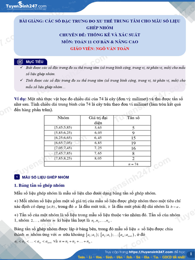 Cac So Dac Trung Cua Mau So Lieu Ghep Nhom 1696242733 | PDF