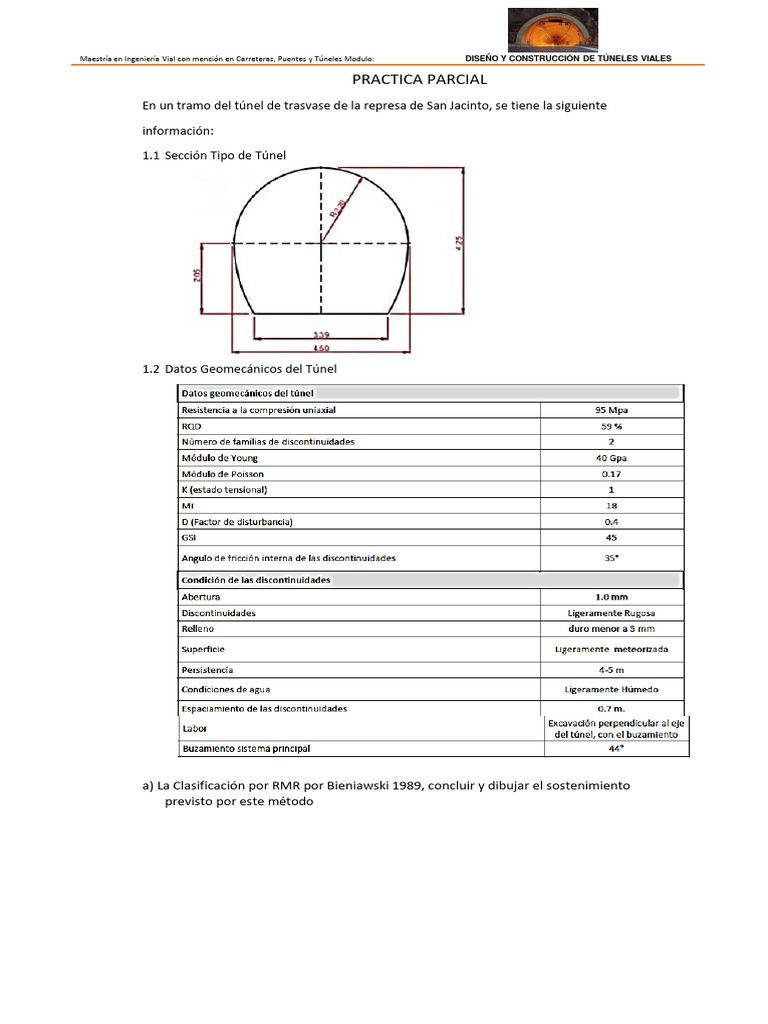 La Clasificación por RMR por Bieniawski 1989, concluir y dibujar el ...