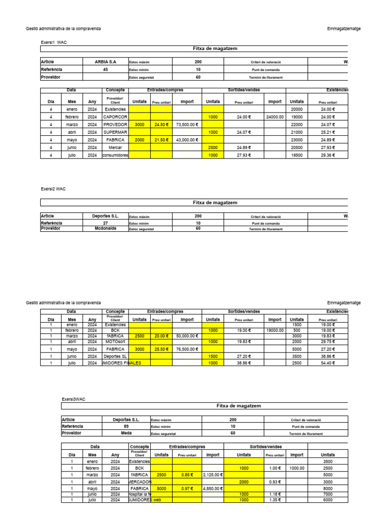 Ejercicios Almacen PMP Fifo | PDF
