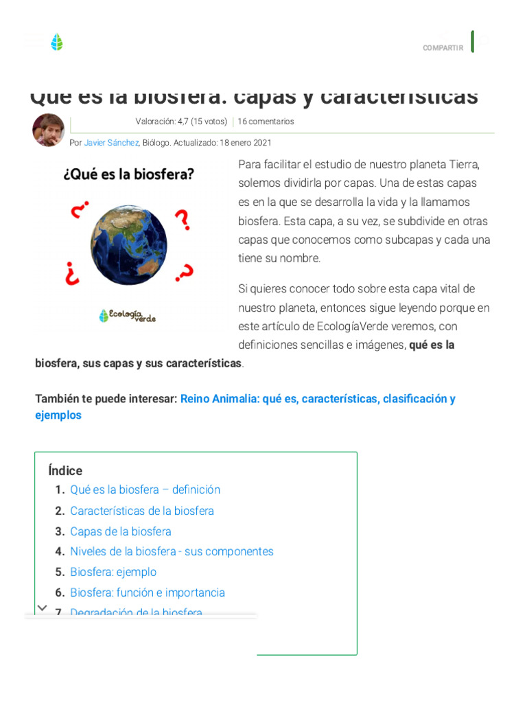 Qué Es La BIOSFERA - Capas y Características - Resumen | PDF | Vida ...