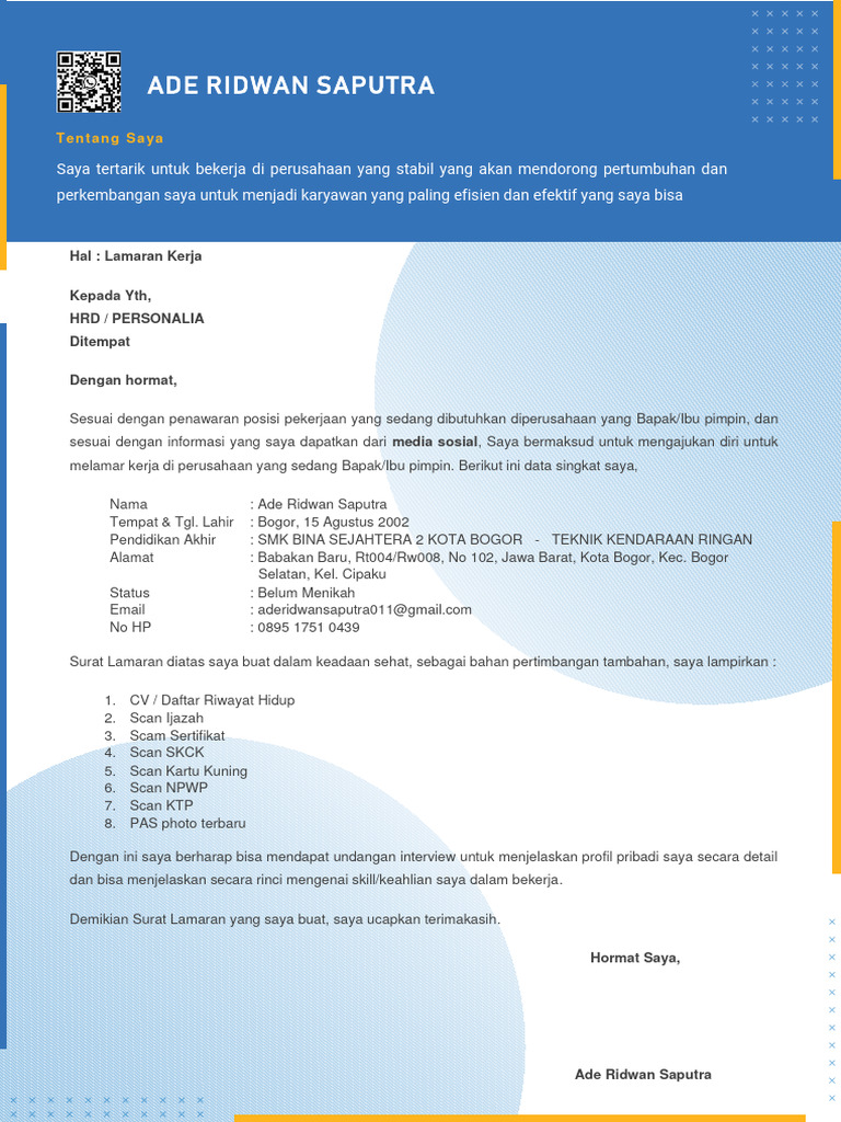 CV&Lamaran Ade Ridwan Saputra | PDF