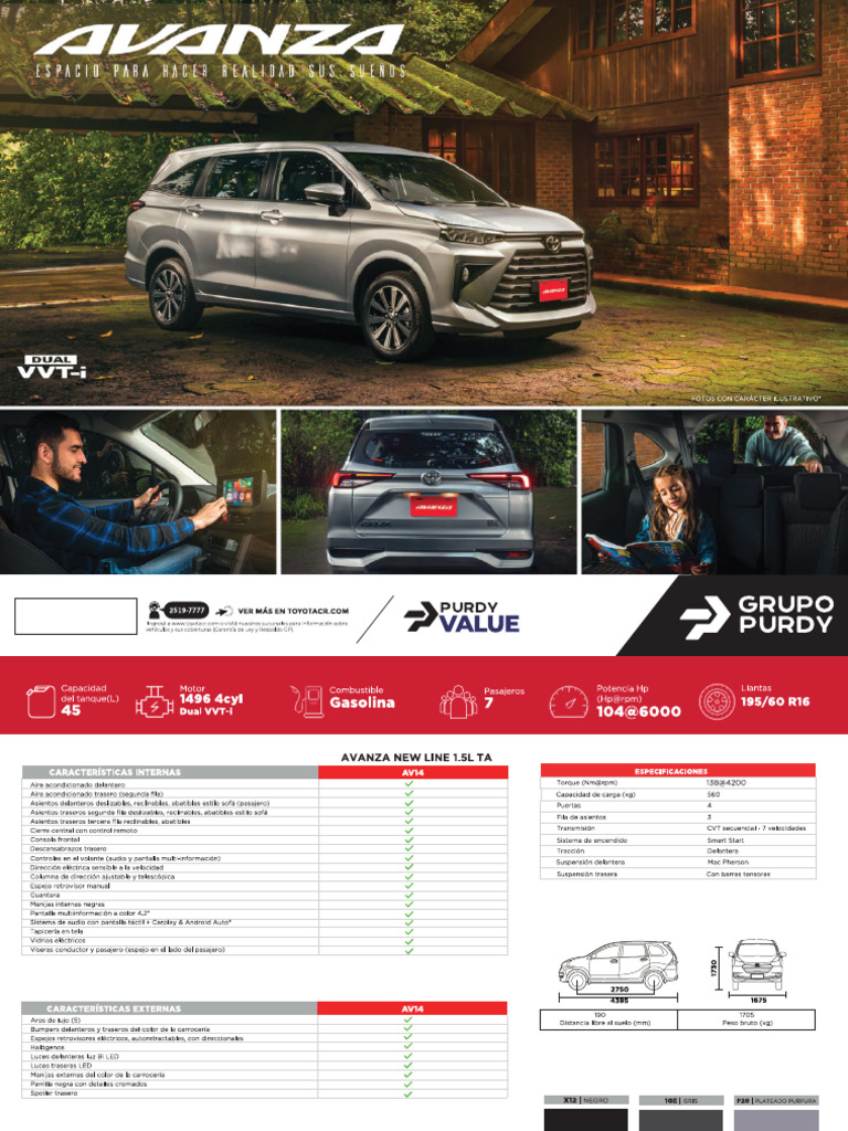 Ficha Técnica - Ficha técnica Toyota Avanza | PDF