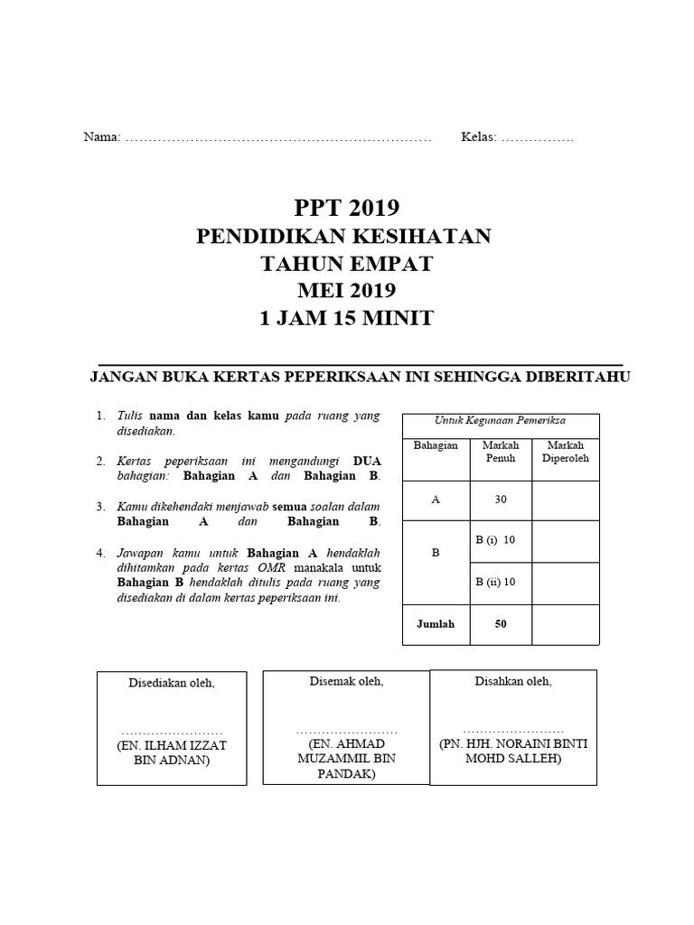 Muka Depan Kertas Soalan PK | PDF