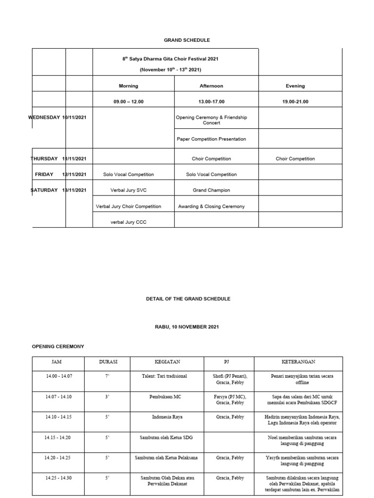 Grand Schedule | PDF