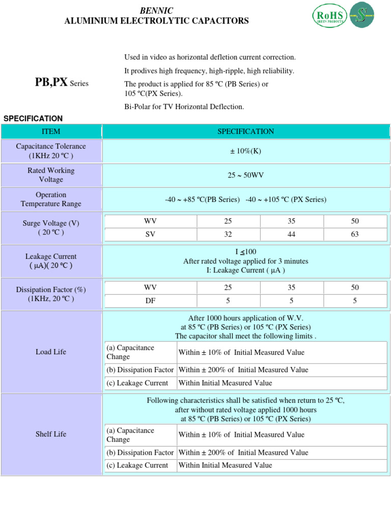 Bennic (Bi-Polar Radial) PB-PX Series | PDF | Capacitor | Electrical Components