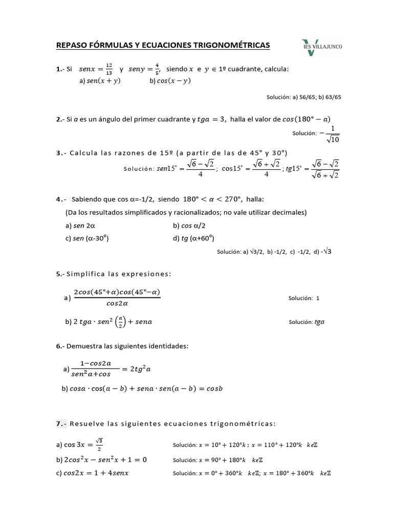 Repaso Fórmulas y Ecuaciones Trigonométricas | PDF