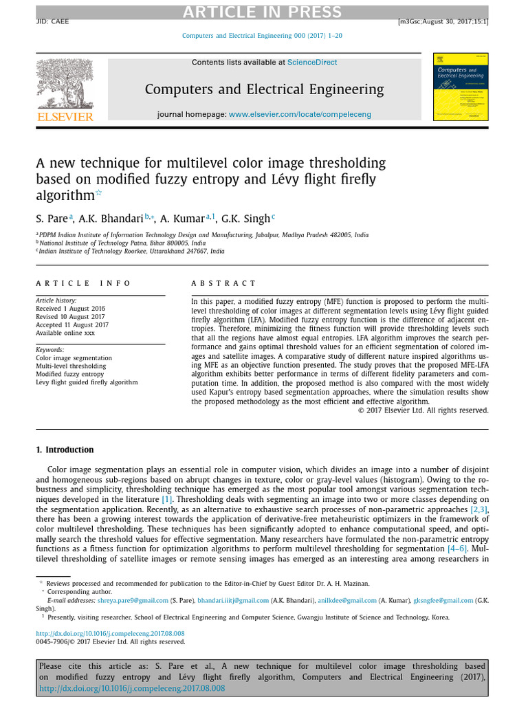 A New Technique For Multilevel Color Image Thresholding Based On Modified Fuzzy Entropy and Lévy ...