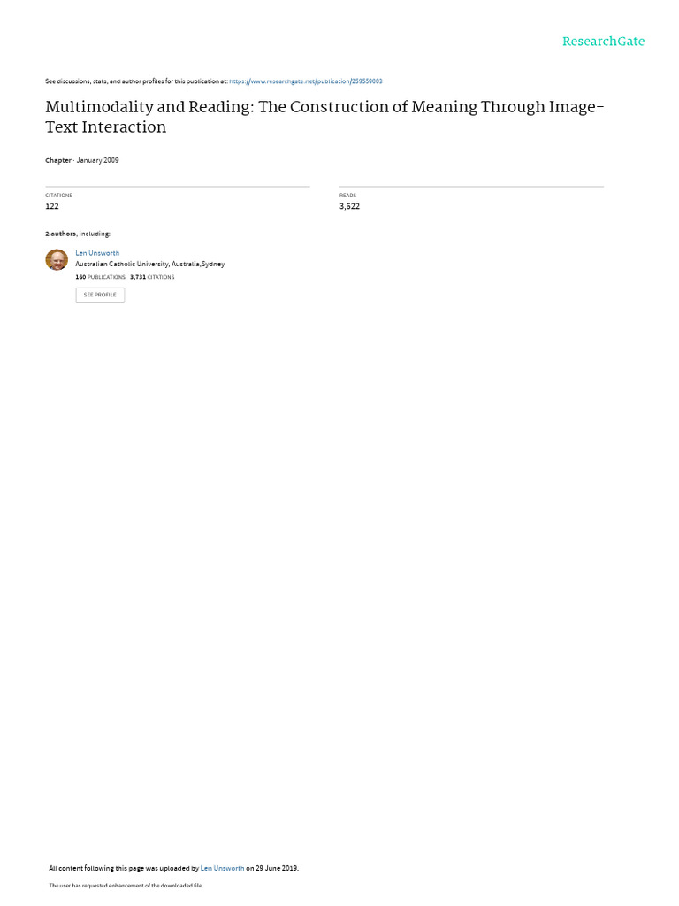 Multimodality And Reading The Construction Of Meaning Through Image Text Interaction Pdf