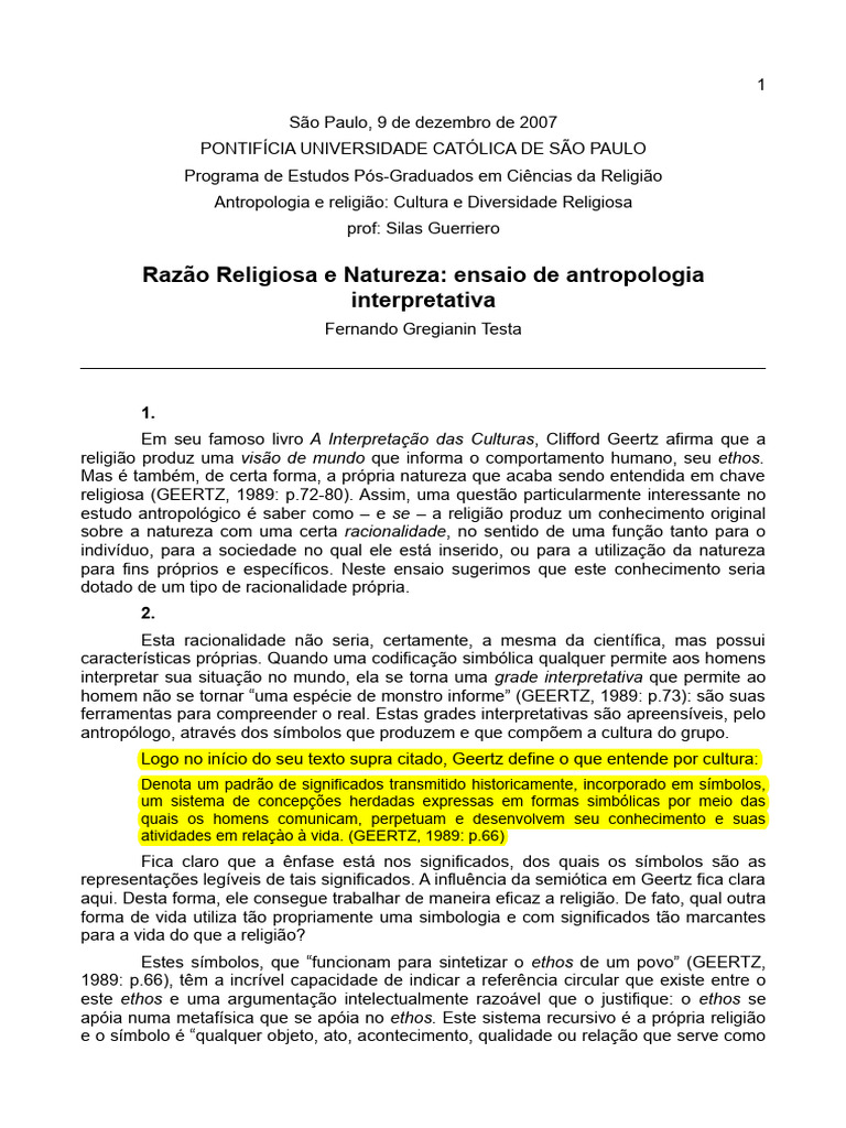 Antropologia Interpretativa-Fernando Testa | PDF | Science | Antropologia