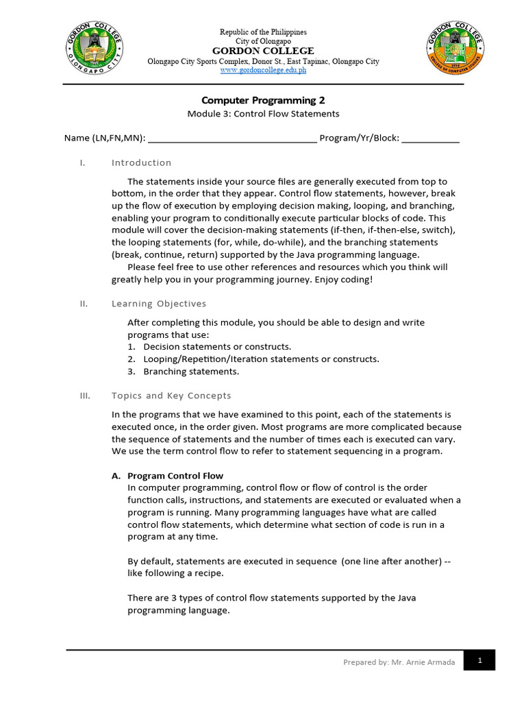 Module 3 - Control Flow Statements | PDF | Control Flow | Software ... Module 3 - Control Flow Statements | PDF | Control Flow | Software ...