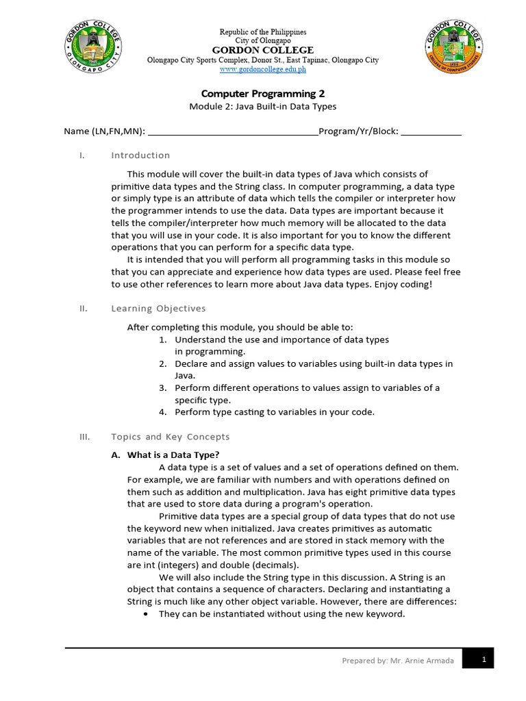 Module 2 Java Built In Data Types Pdf Data Type Integer Computer Science 9083