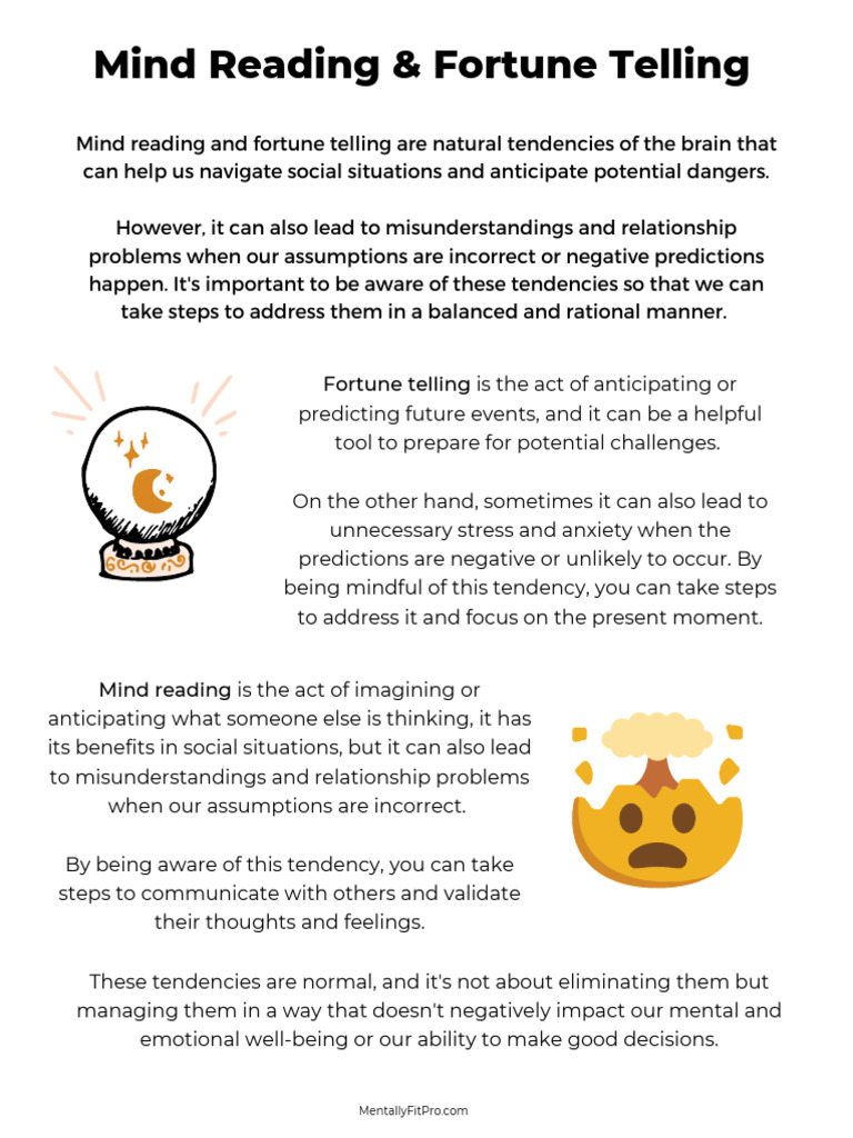 Mind Reading & Fortune Telling Worksheet | PDF | Mind | Thought