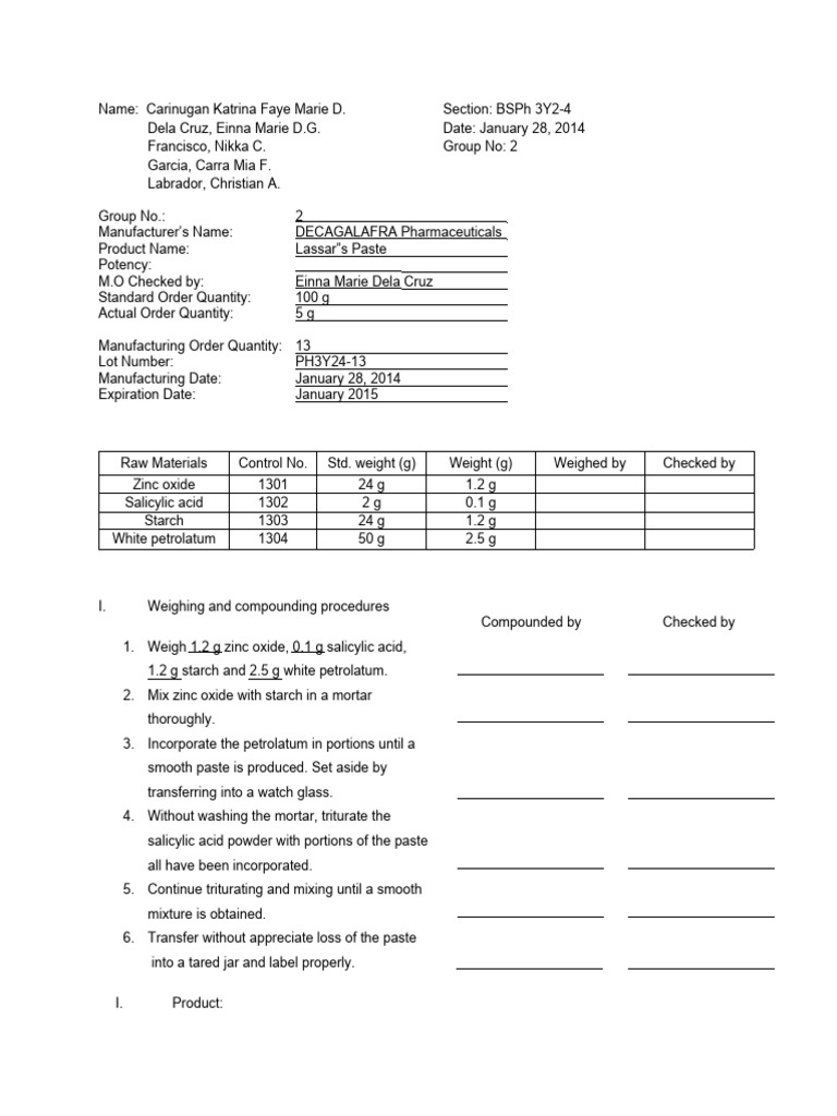 Lassar's Paste Preparation | PDF | Chemical Substances | Chemistry
