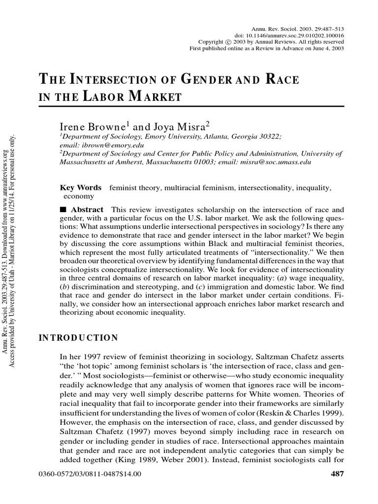 Browne - The Intersection of Gender and Race (2003) | PDF | Intersectionality | Gender