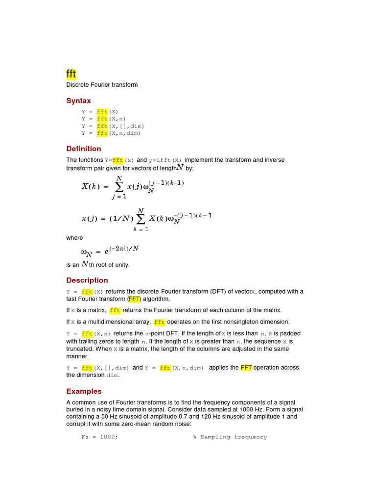 Help - FFT - Functions (MATLAB®) | PDF | Fast Fourier Transform | Discrete Fourier Transform