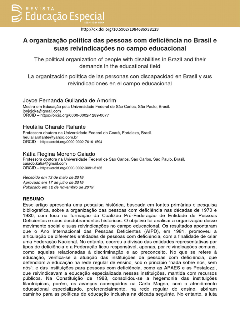 Texto 2 Amorim Rafante e Caiado 2019 | PDF | Brasil | Deficiência