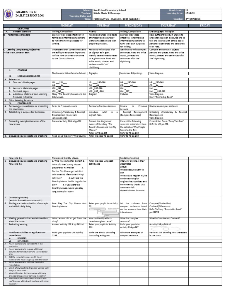 DLL - English 3 - Q3 - W5 | PDF