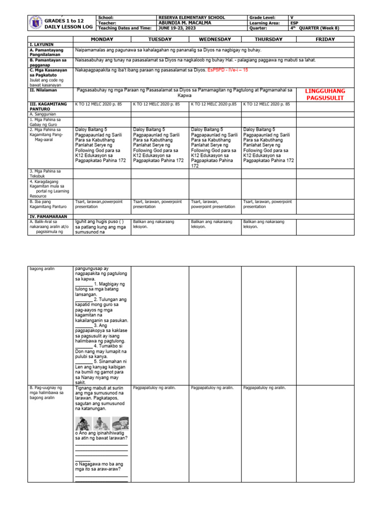 DLL - Esp 5 - Q4 - W8 | PDF
