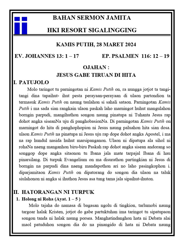 Bahan Sermon Jamita Kamis Putih | PDF