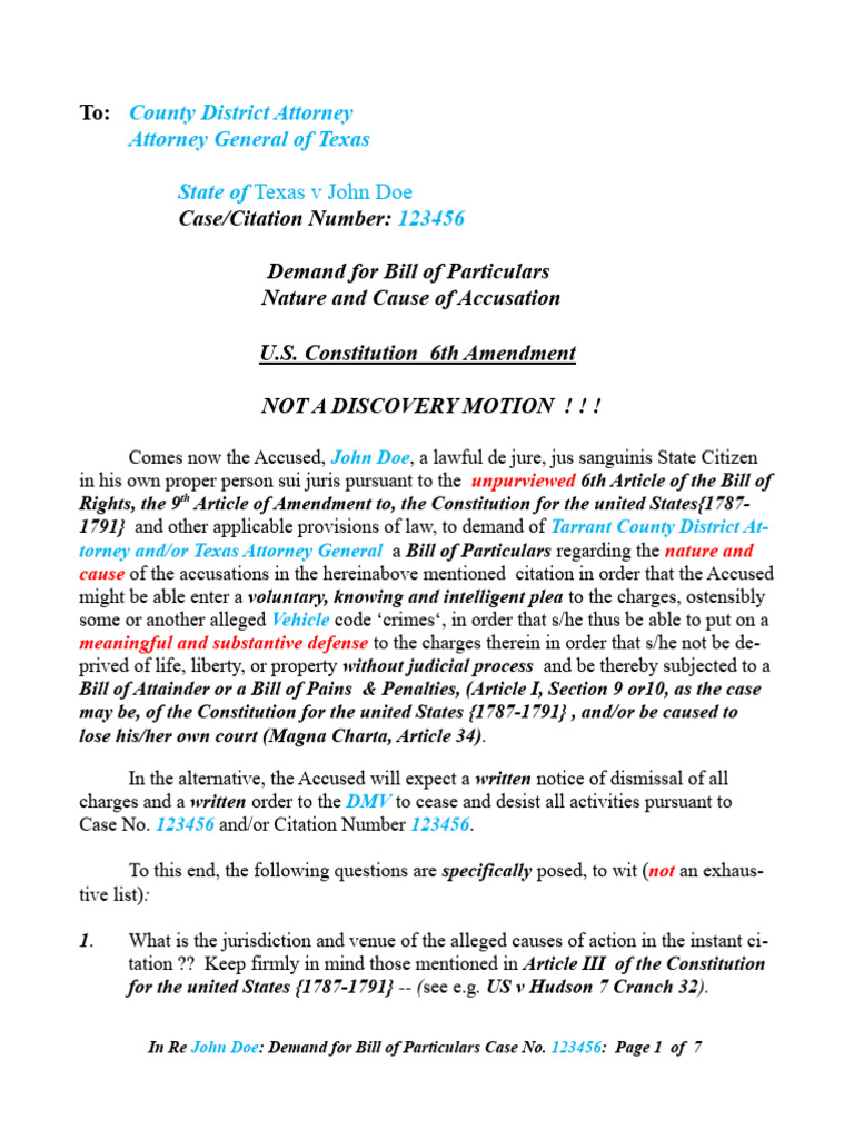 Generic Bill of Particulars | PDF | Prosecutor | Burden Of Proof (Law)