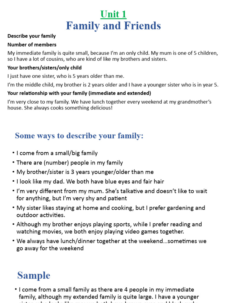 Unit 1 - Describe Your Family | PDF