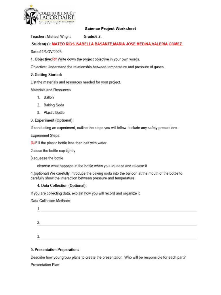 Science Project Worksheet | PDF