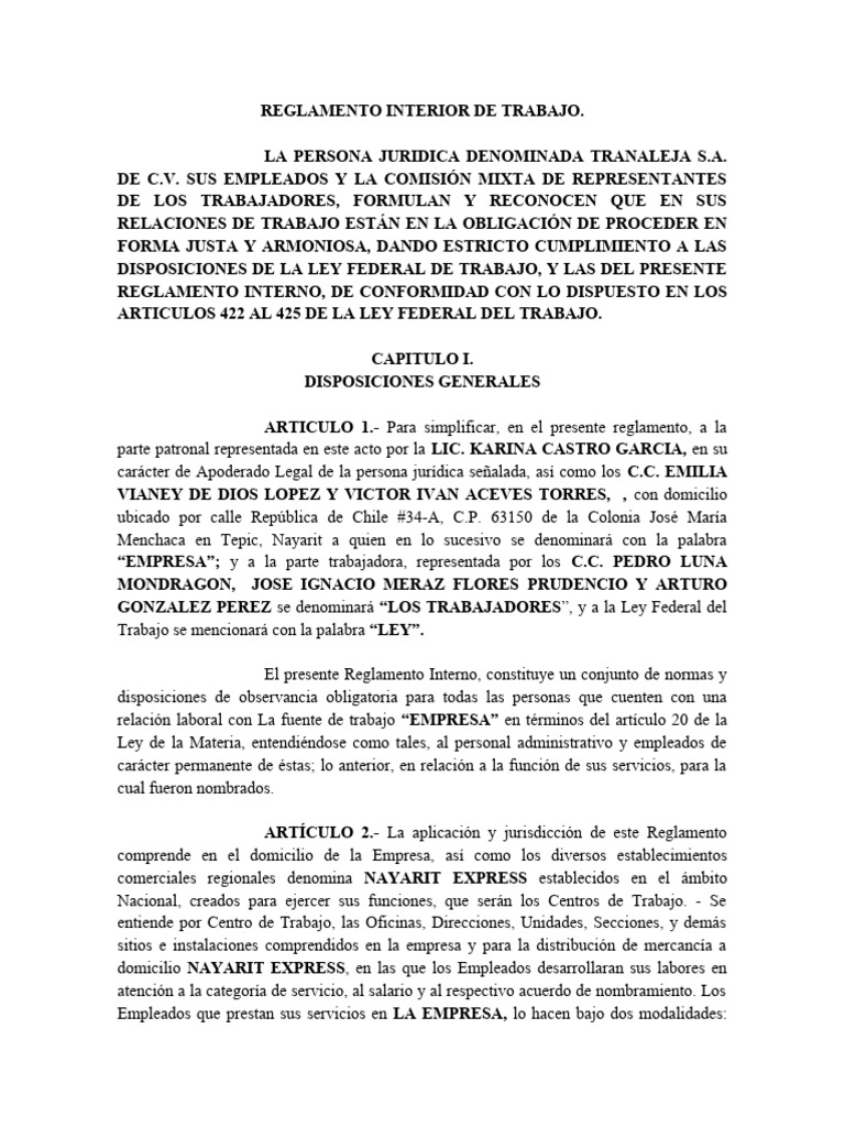 Reglamento Interior de Trabajo | PDF | Salario | Business