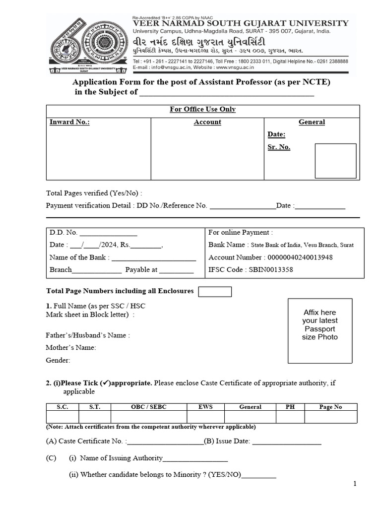 04 - Application - Form - Assistant Professor - NCTE | Download Free ...
