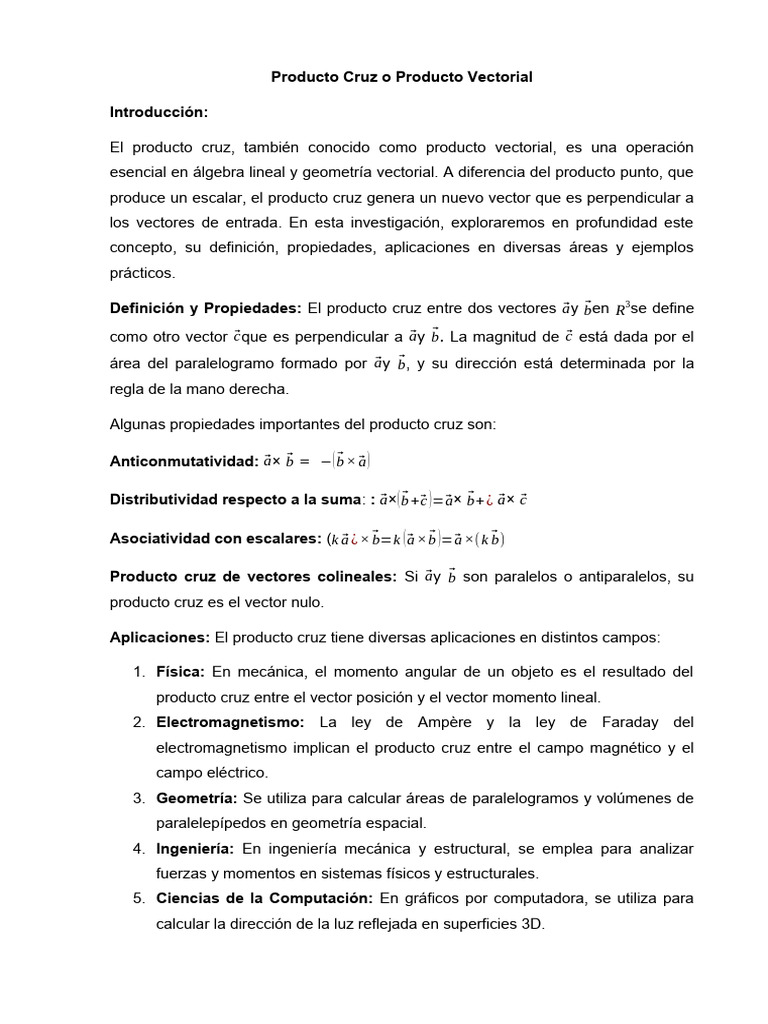 Producto Cruz o Producto Vectorial | PDF | Vector Euclidiano | Espacio vectorial