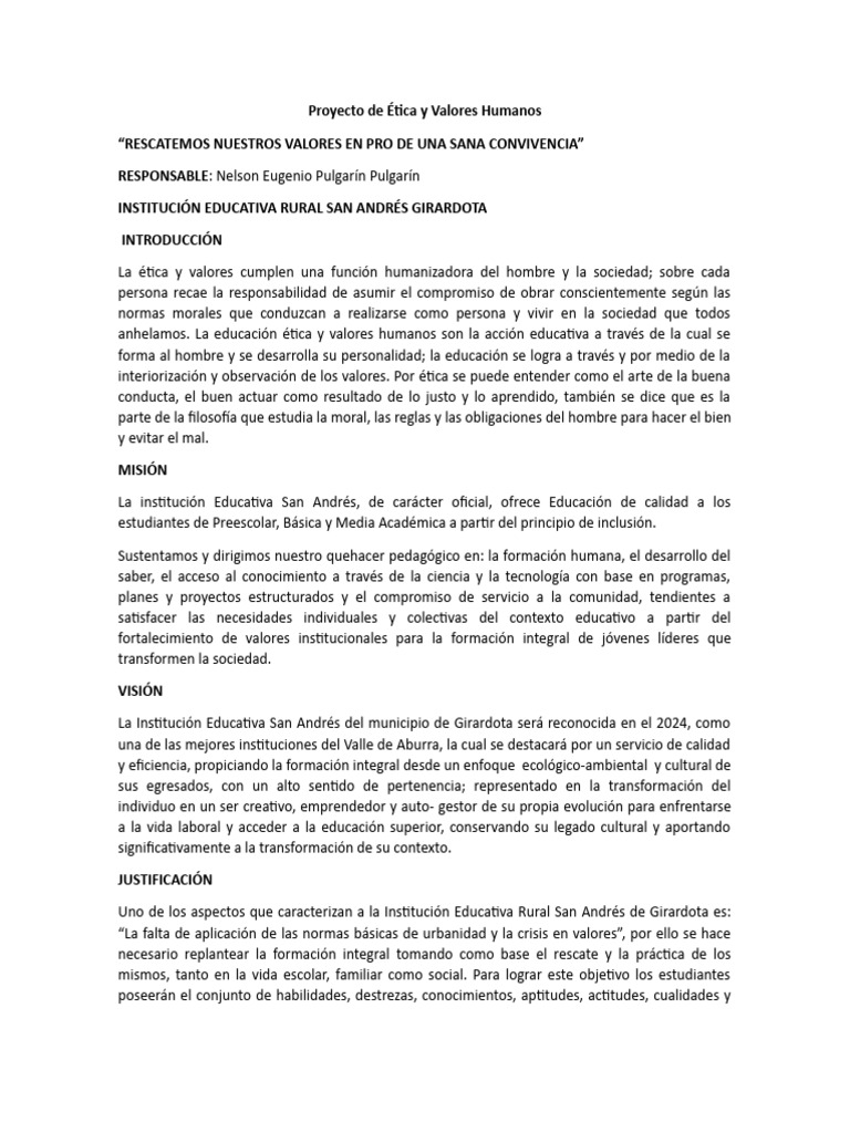 Proyecto de Etica y Valores 2023 | PDF | Aprendizaje | Moralidad
